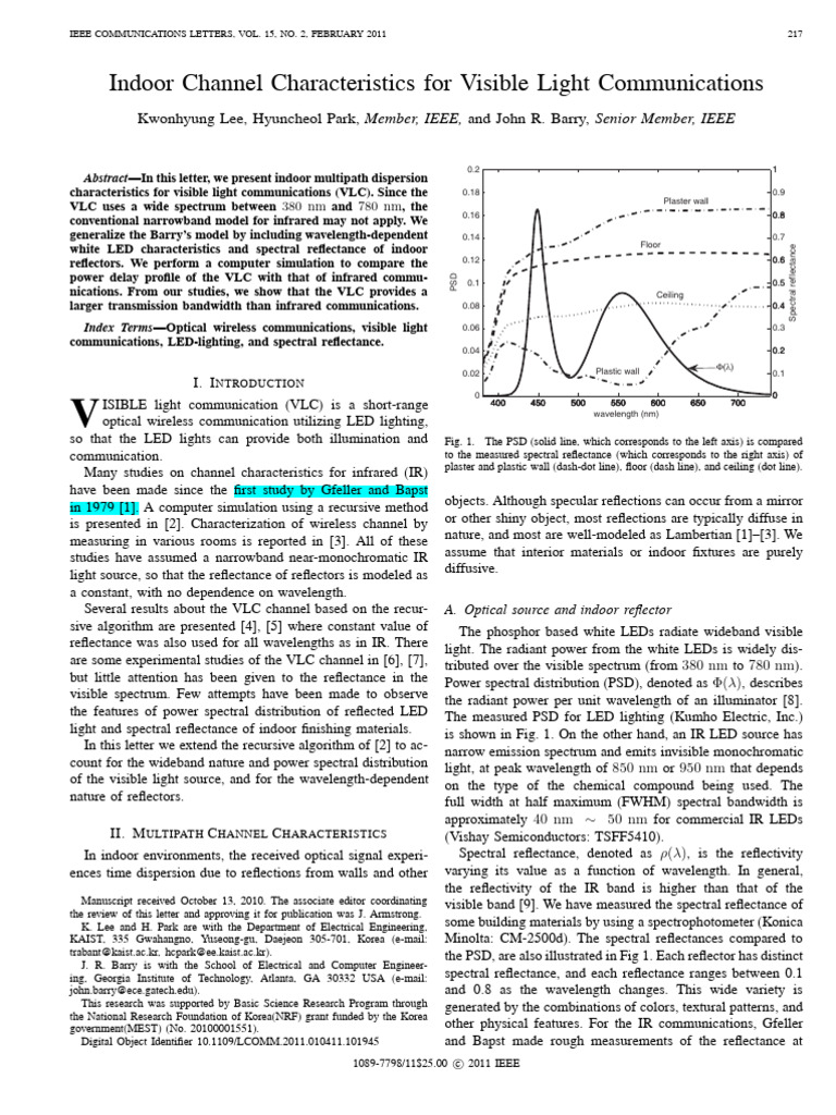 Indoor VLC Channel Characteristics | PDF | Infrared | Light Emitting Diode