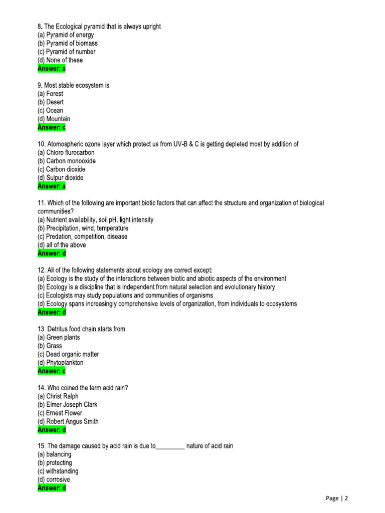 EVS MCQ Questions 1-100 | PDF
