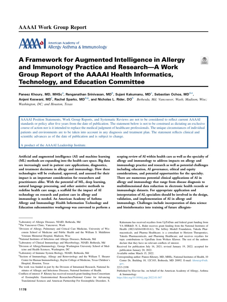 Augmented Intelligence in Allergy Care | PDF | Allergy | Machine Learning
