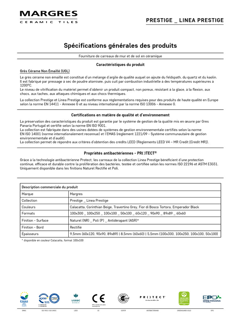 Carreaux céramiques Prestige Margres | PDF