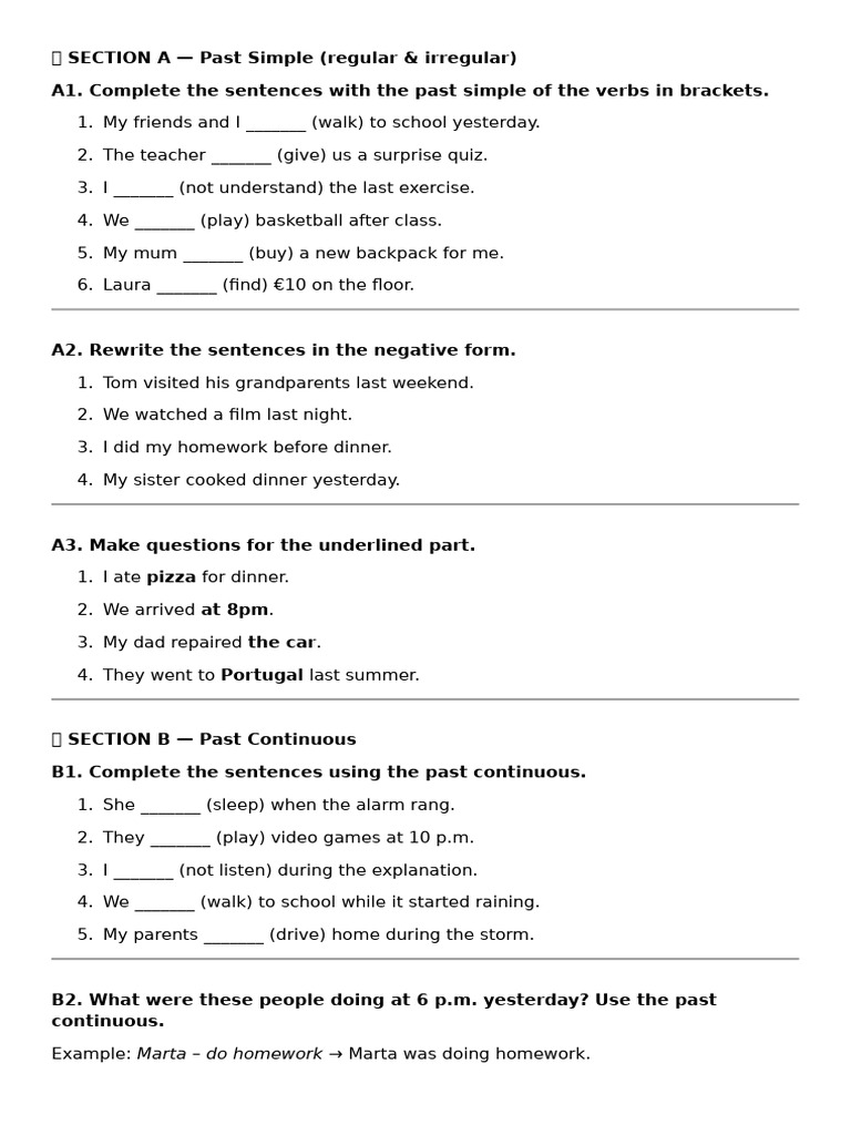 Past Simple and Continuous Exercises | PDF | Grammar | Linguistics