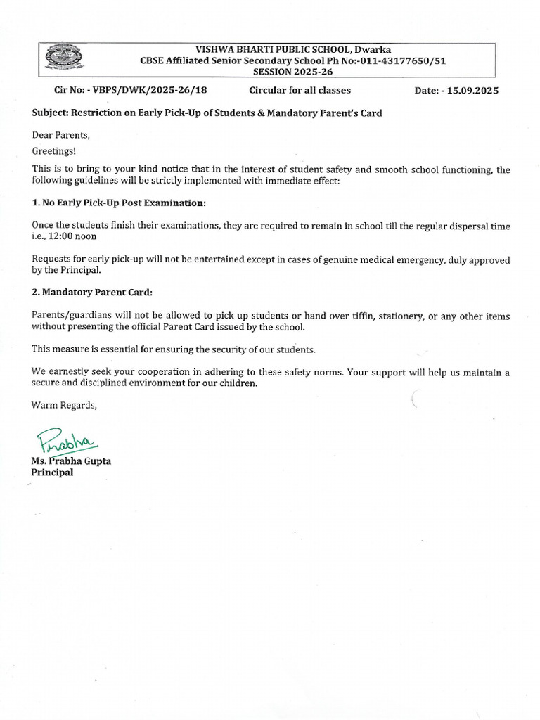 18 Circular Restriction on Early Pick Up of Students | PDF