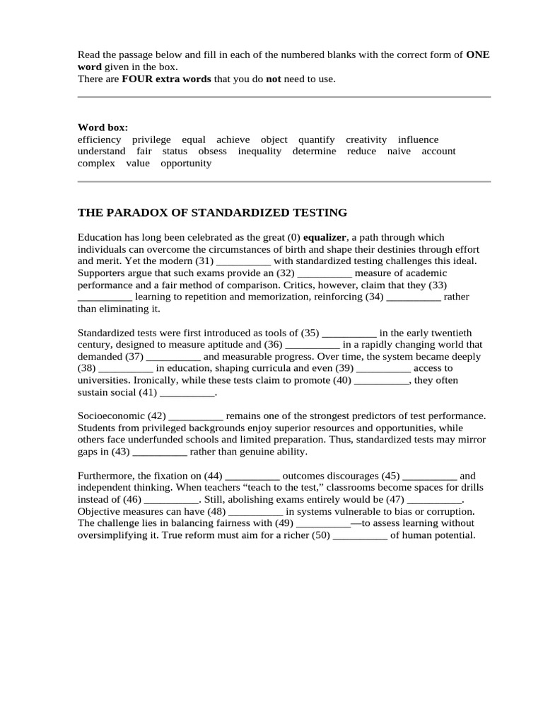 Read the Passage Below and Fill in Each of the Numbered Blanks With the ...