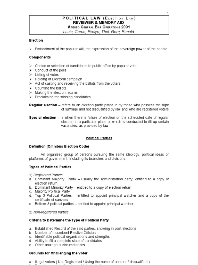 Election Law Overview and Guidelines | PDF | Elections | Commission On ...