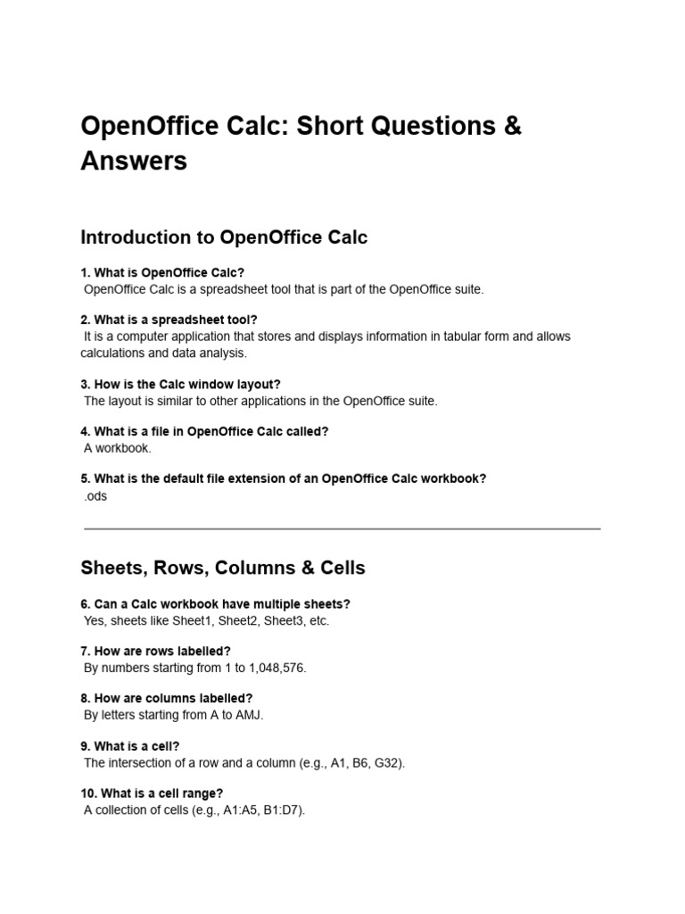 OpenOffice Calc Q&A Guide | PDF | Spreadsheet | Chess