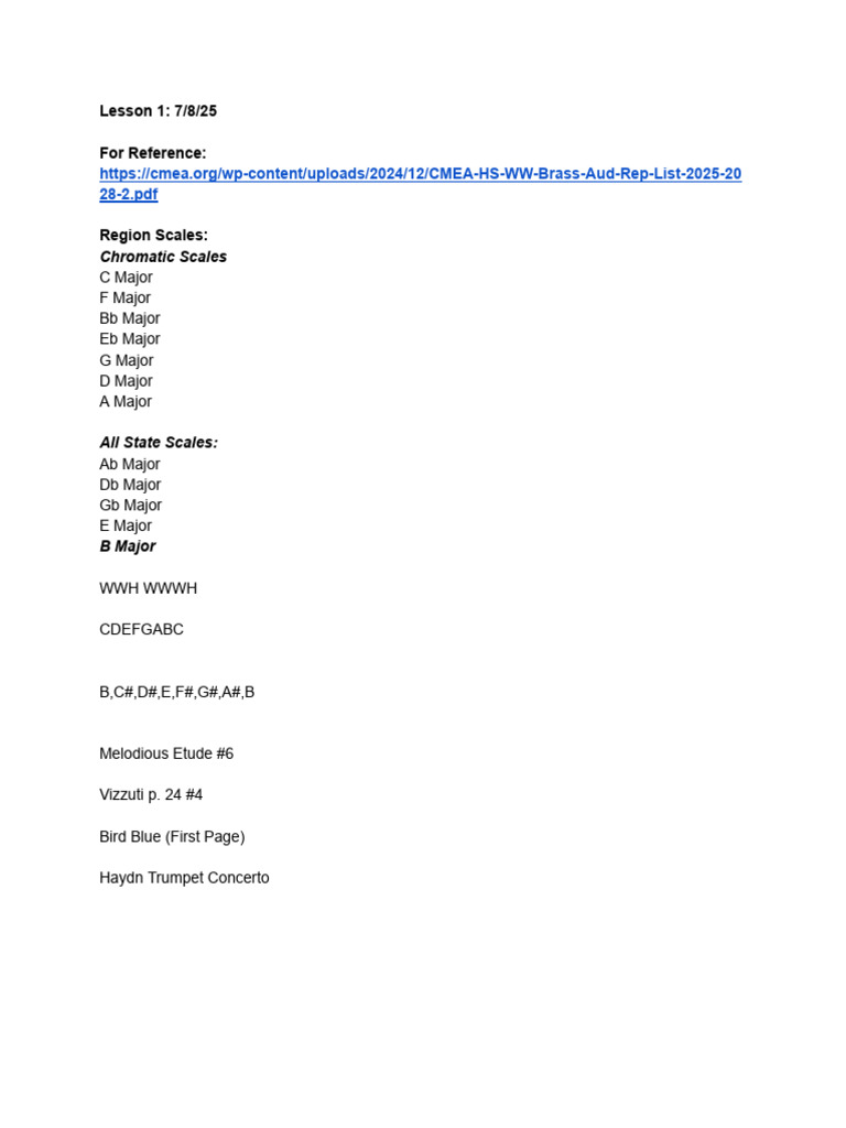 Brass Audition Prep Lessons 2025 | PDF
