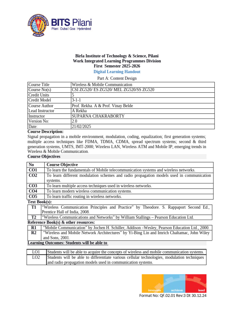 Wireless & Mobile Communication Course | PDF | Channel Access Method ...