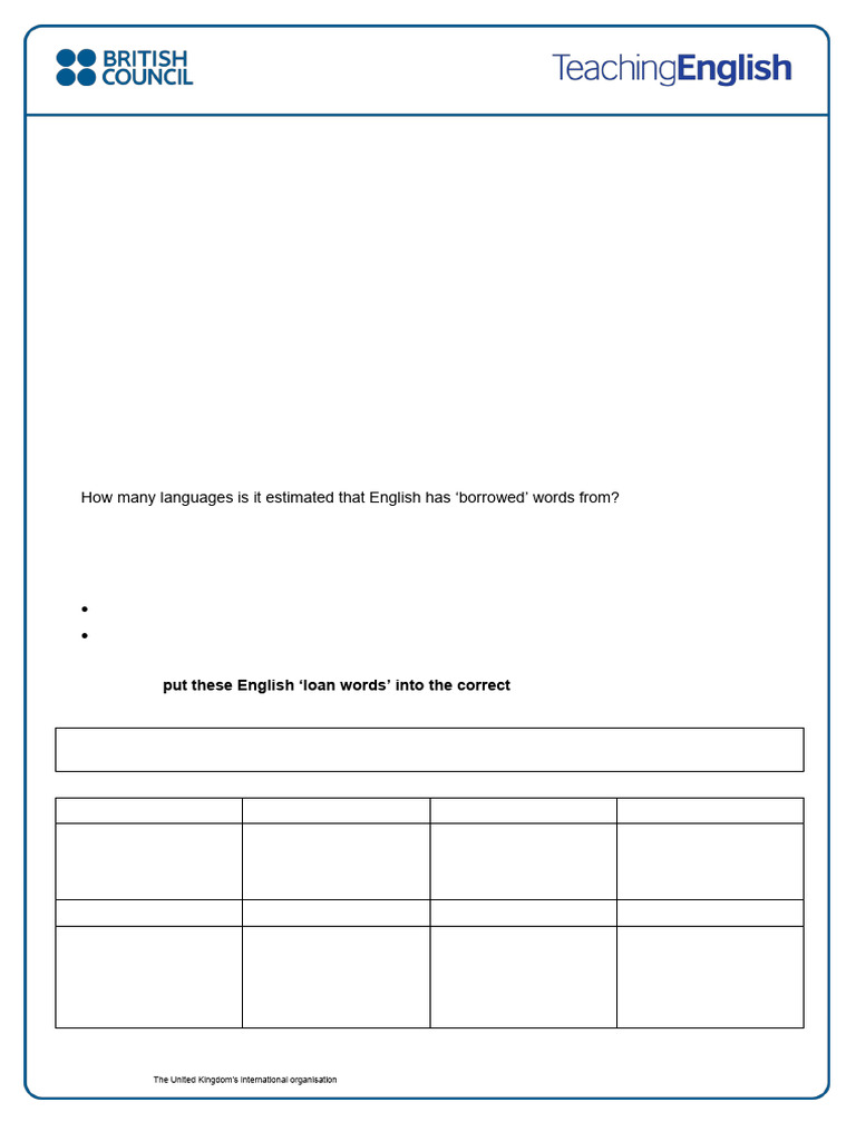 Foreign Words Used in English StudentWorksheet 0 | PDF | English ...