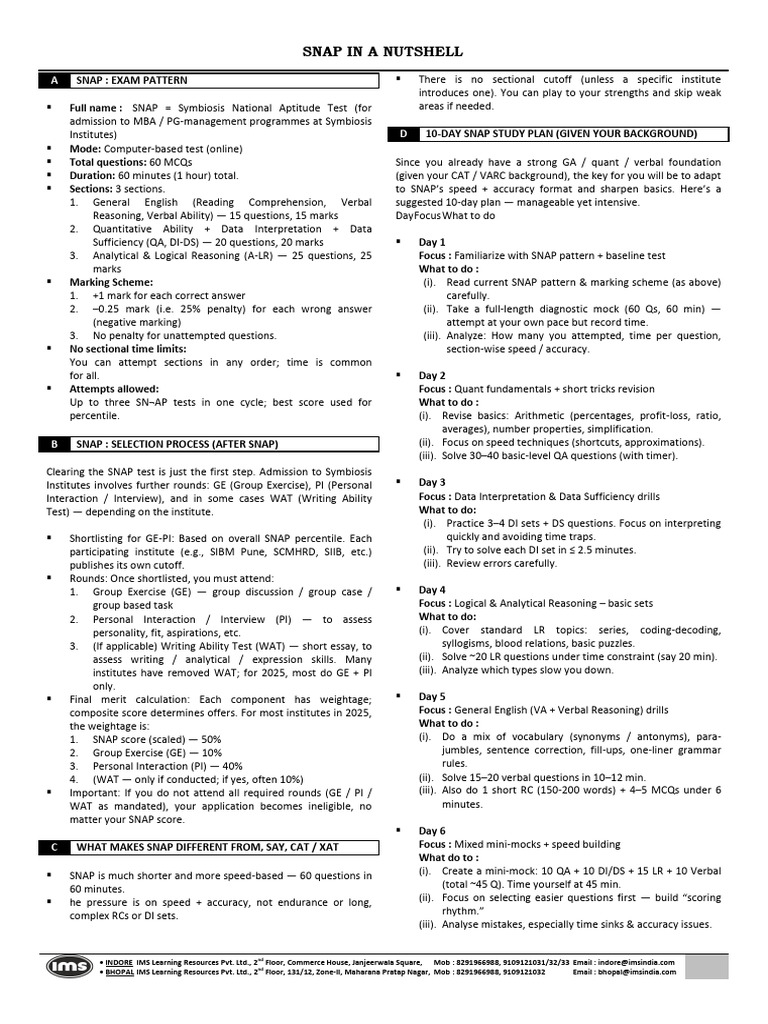 SNAP Exam Guide: Pattern & Study Plan | PDF