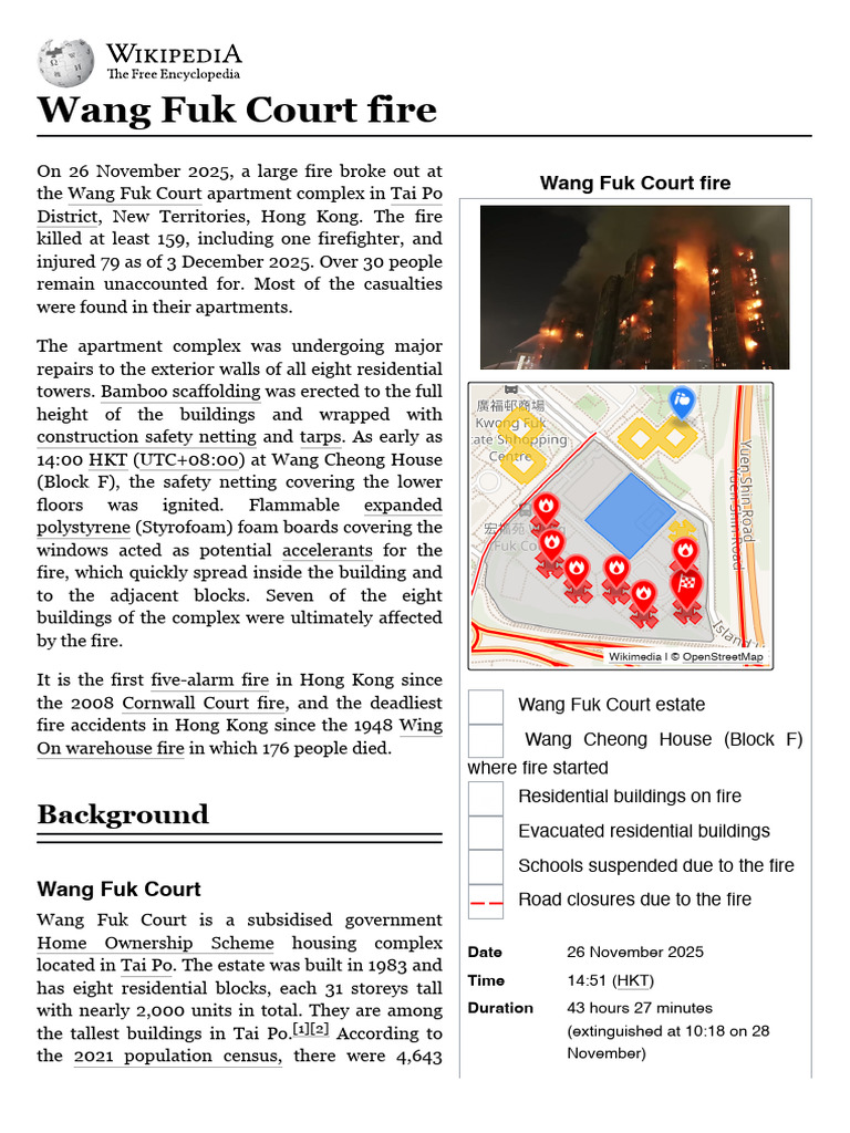 Wang Fuk Court Fire: 159 Dead in Hong Kong | PDF