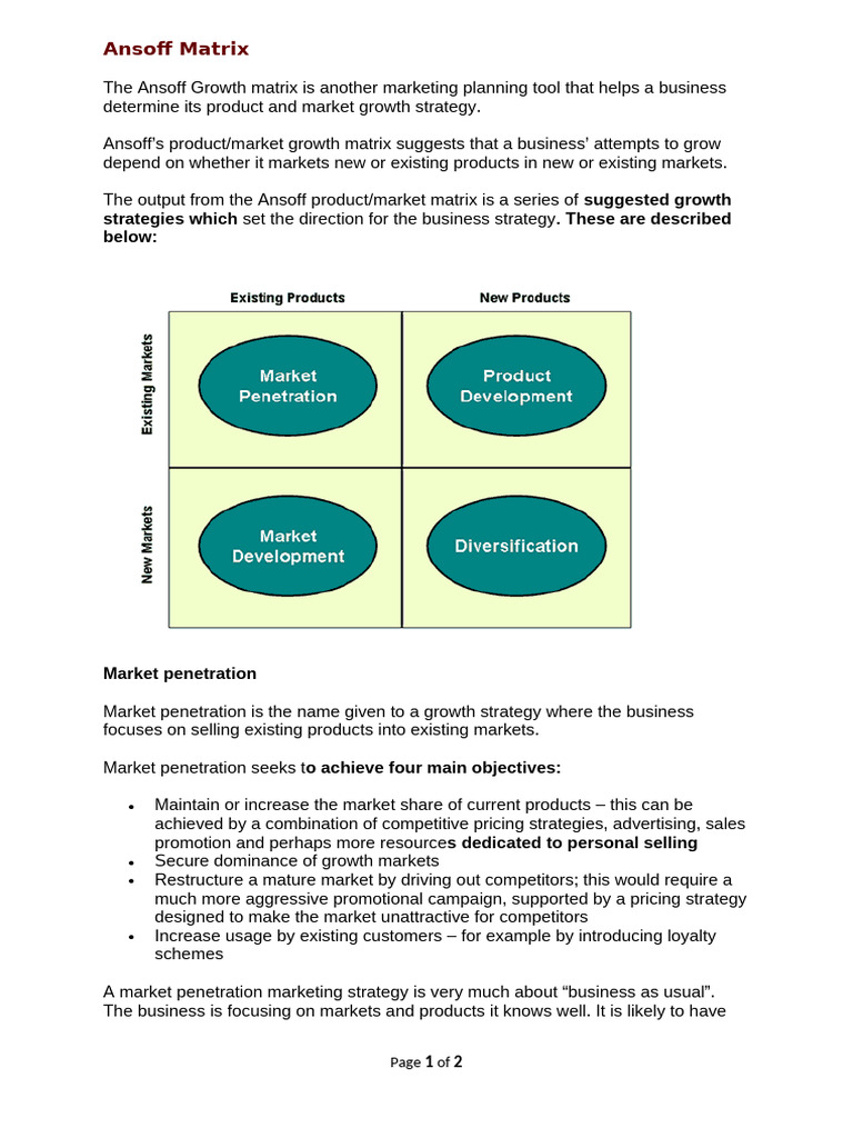 Ansoff Matrix | PDF | Marketing | Investing