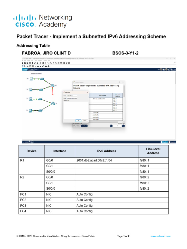12.9.1 Packet Tracer - Implement a Subnetted IPv6 Addressing Scheme ...