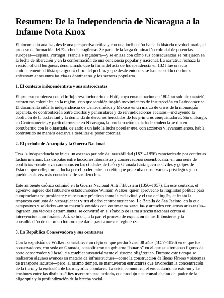 Historia de Nicaragua: Independencia y Revolución | PDF | Nicaragua ...