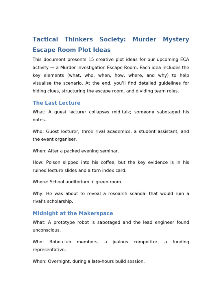 Murder Mystery Escape Room Ideas | PDF | Cipher