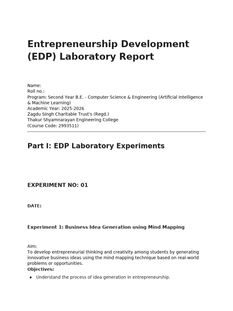 EDP Lab Report: Student Health Startup | PDF | Startup Company | Small ...