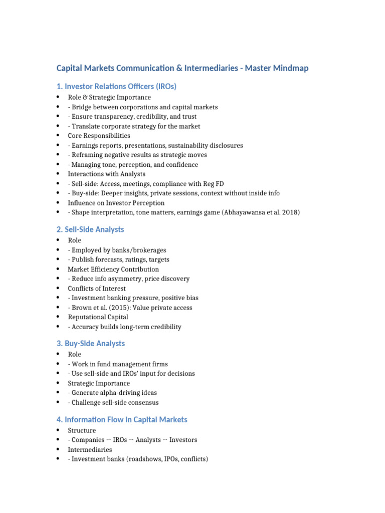 Capital Markets Mindmap | PDF | Financial Analyst | Market (Economics)