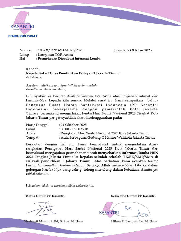 Sudin Wilayah 1 Jaktim_Permohonan Distribusi Informasi Lomba HSN Jaktim ...