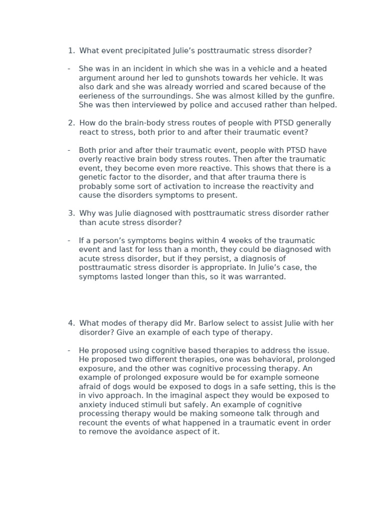 What Event Precipitated Julie | PDF | Psychological Trauma | Mental ...