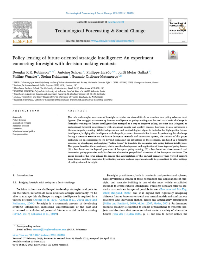 Robinson, D 2021. Policy lensing of future-oriented strategic ...