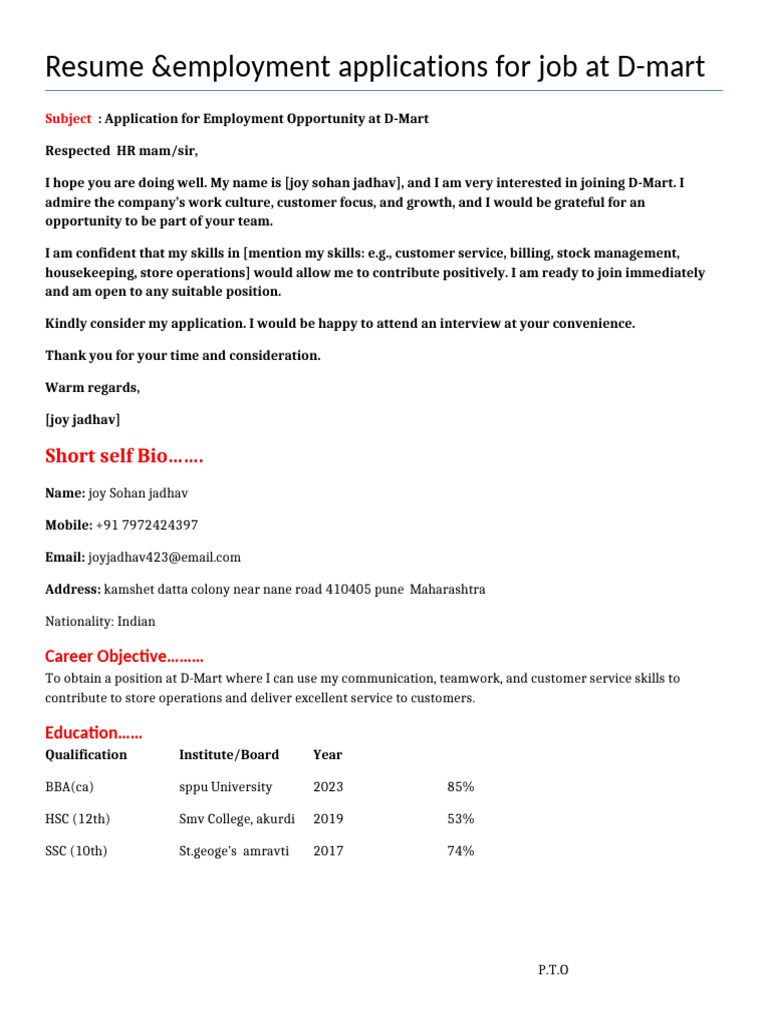 Dmart Resume Styled | PDF