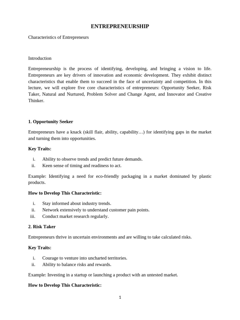 Entrepreneurship Lecture Notes | PDF | Entrepreneurship | Intellectual ...