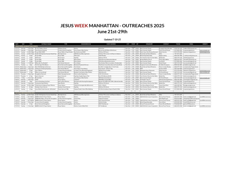 Jesus Week Manhattan 2025 Events Schedule | PDF | Evangelicalism ...