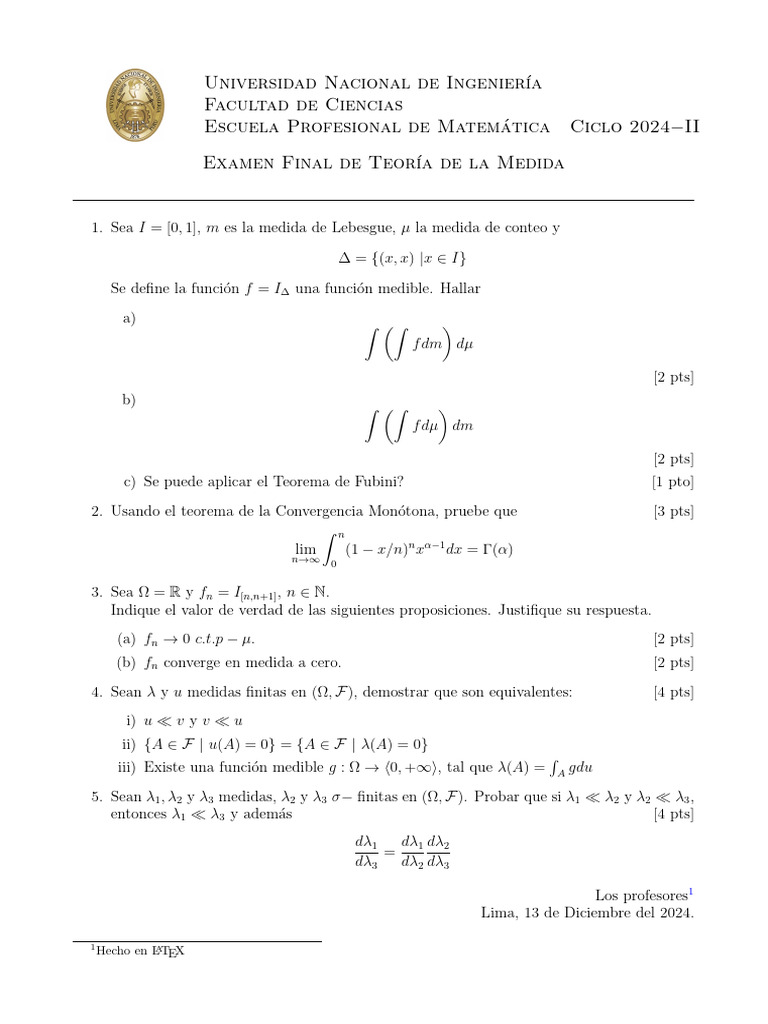 Universidad Nacional de Ingenier Ia Facultad de Ciencias Escuela Profesional de Matem Atica ...