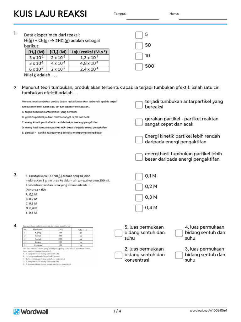 Soal Kuis Laju Reaksi | PDF