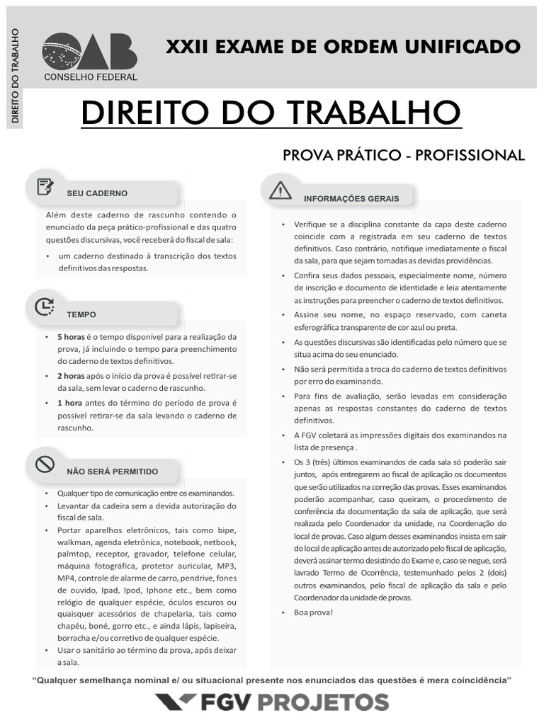 FGV 2017 Oab Exame de Ordem Unificado Xxii Segunda Fase Direito Do ...