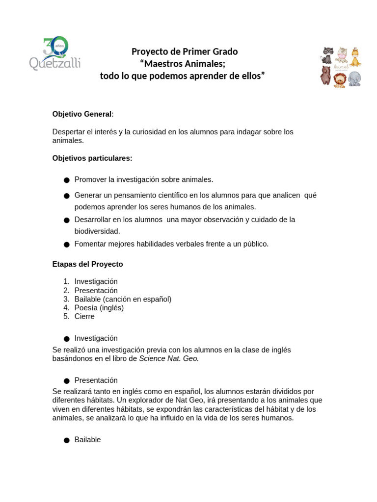Proyecto de Primer Grado | PDF