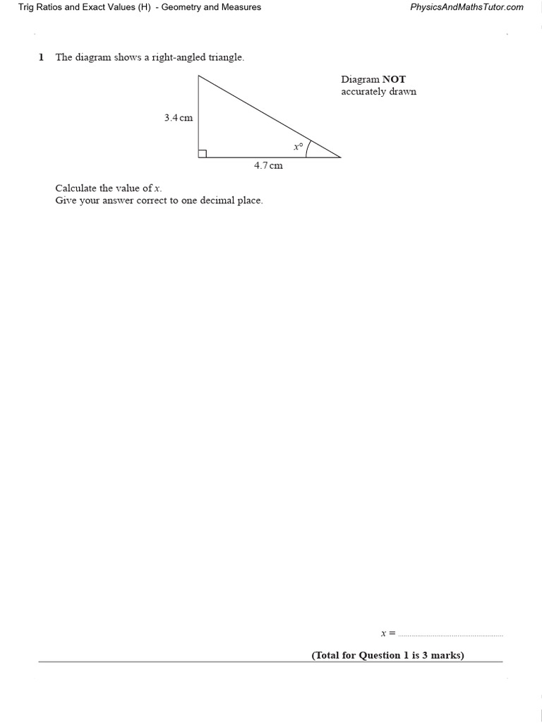 Trig Ratios and Exact Values (H) QP | PDF | Area | Trigonometry