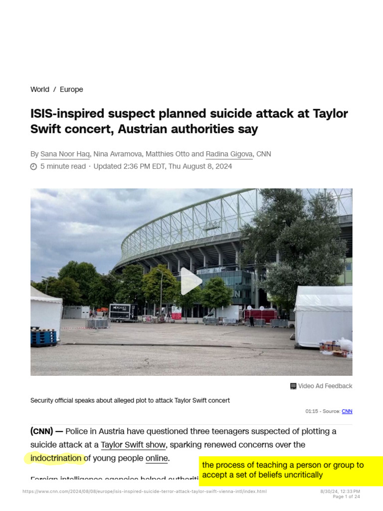 Taylor Swift Eras Tour - IsIS-Inspired Suspect Planned Suicide Attack ...
