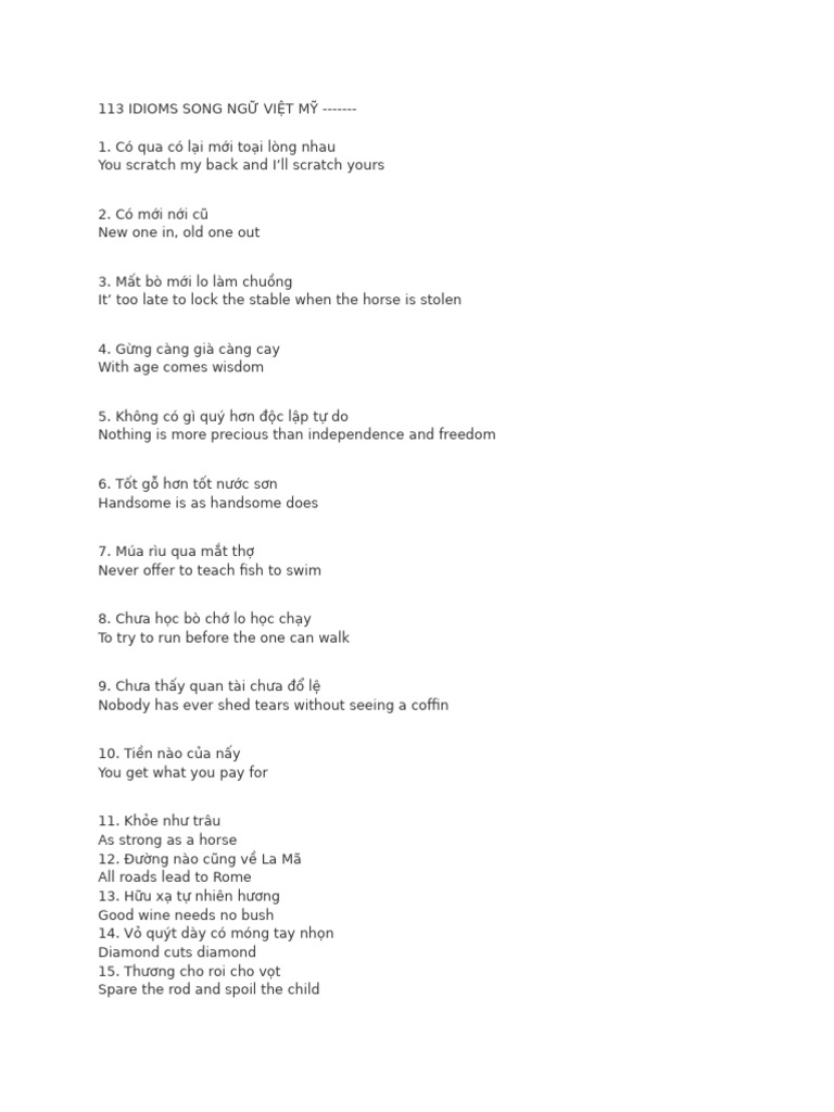 113 Idioms Song Ngữ Việt Mỹ | PDF