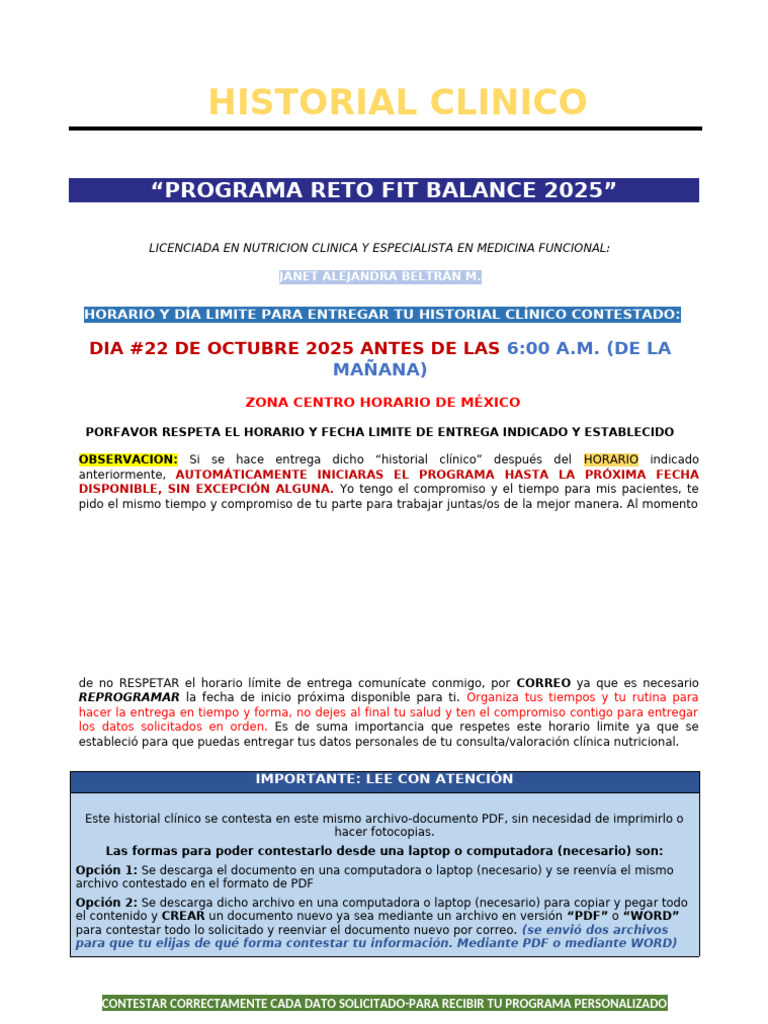 Entrega Historial Clínico Reto Fit 2025 | PDF | Historial médico | Obesidad