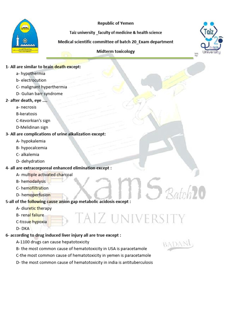 Midterm Toxicology and Forensic Exam Batch 20 | PDF | Clinical Medicine ...