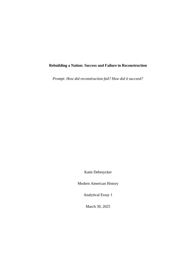 Analytical Essay Success and Failure in Reconstruction | PDF ...