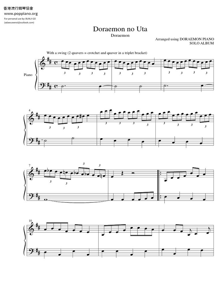 Doraemon Piano Solo Sheet Music | PDF