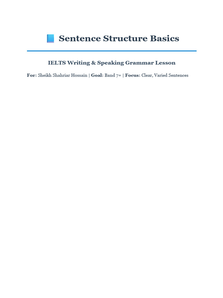 Sentence Structure Basics - IELTS Grammar Lesson | PDF | Language ...