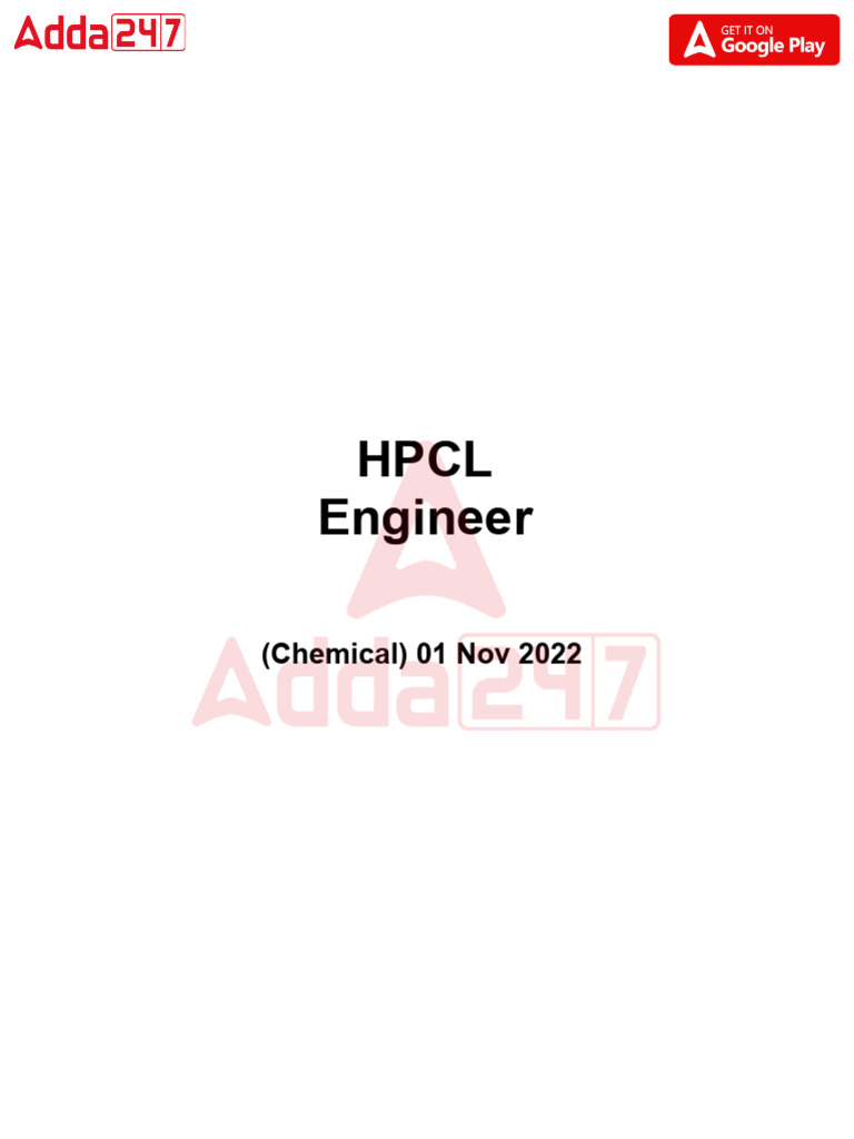 HPCL Engineer Chemical 01 Nov 2022 Official Paper | PDF