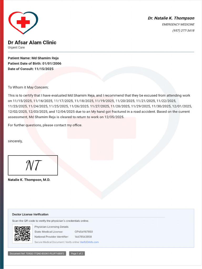Doctor Note With Signature | PDF