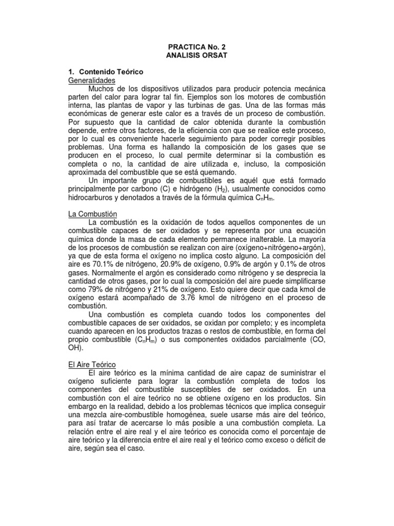 Análisis Orsat y Relación Aire-Combustible | PDF | Combustión | Oxígeno