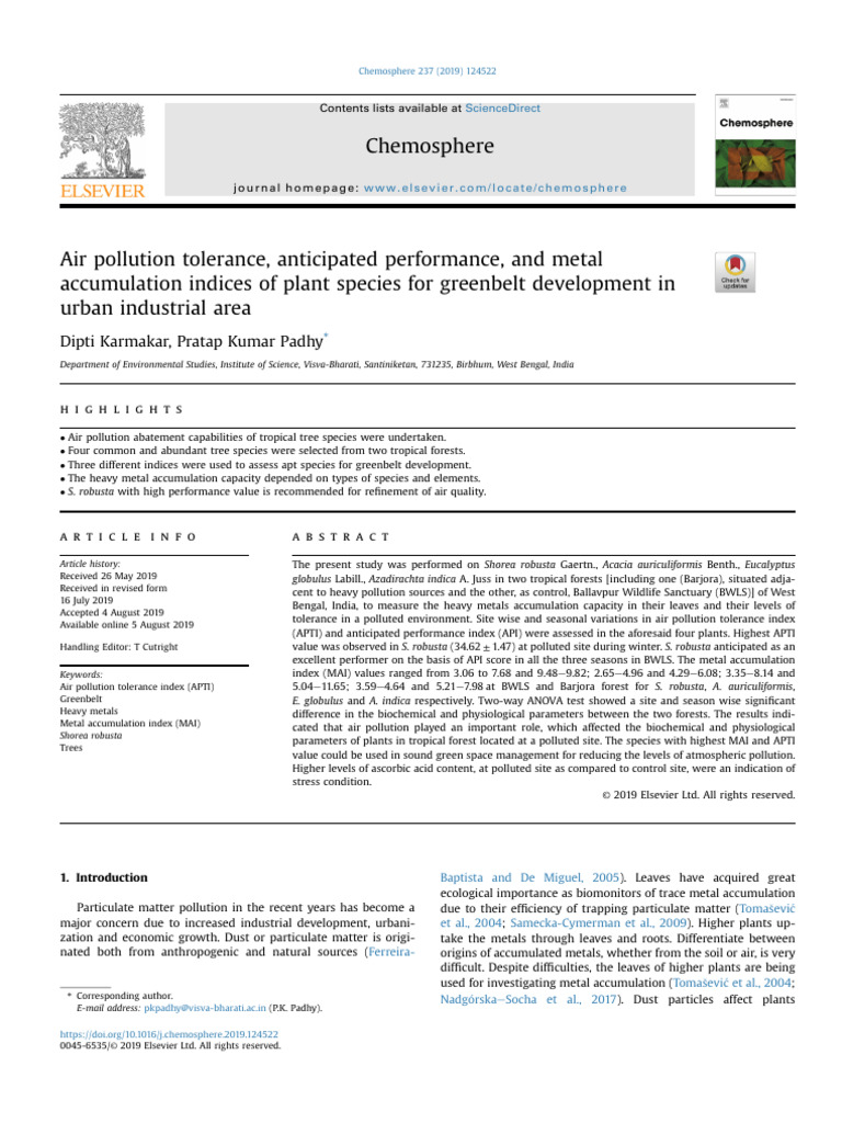 Air Pollution Tolerance, Anticipated Performance, And Metal | PDF ...