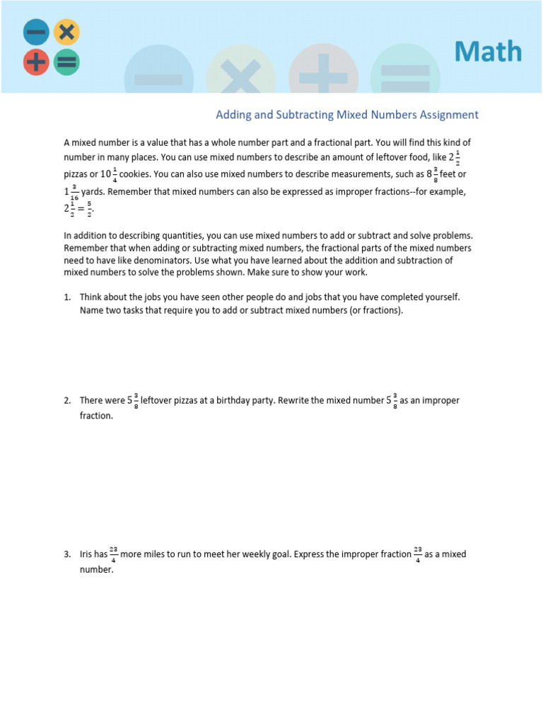 Adding and Subtracting Mixed Numbers Guide | PDF | Number Theory ...