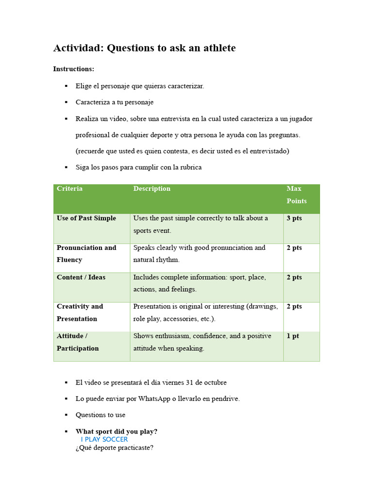 Actividad de Speaking Noveno | PDF