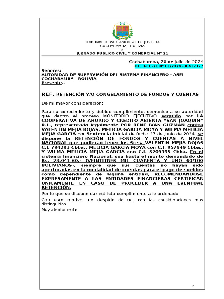 OFICIO - ASFI | PDF | Bolivia