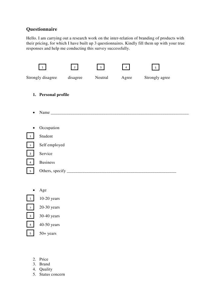Questionnaire | PDF | Pricing | Brand