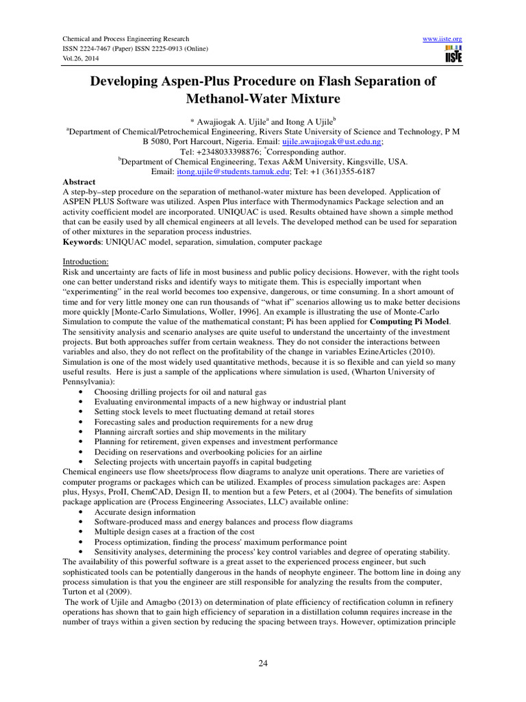 methanol water separation | PDF | Distillation | Simulation