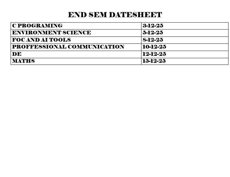 End Sem Datesheet | PDF