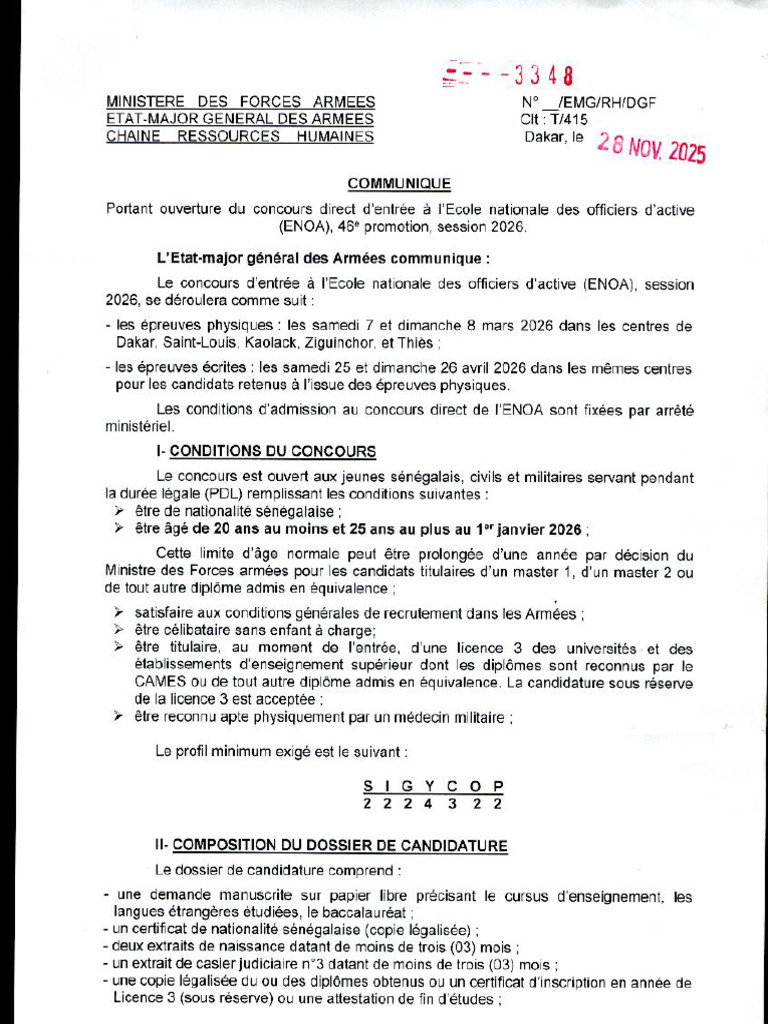 Cmmunique Ouverture Concours Direct Enoa 2026 | PDF