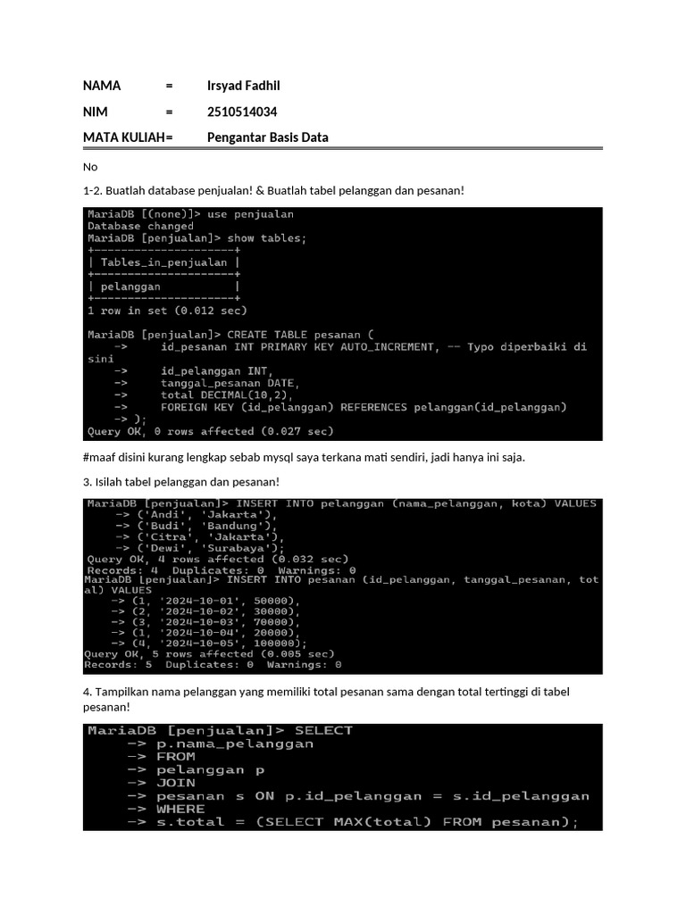 Database Penjualan dan Analisis Pelanggan | PDF